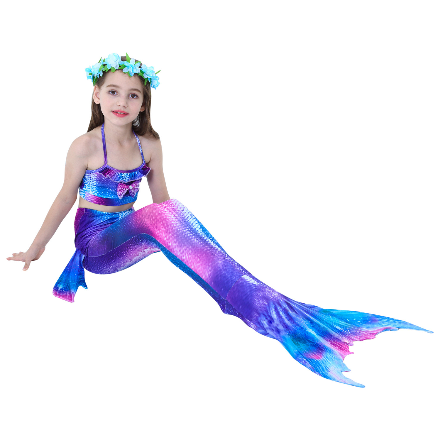 ชุดว่ายน้ำเด็กผู้หญิง Spark Mermaid Tail 4 ชิ้นพร้อม Monofin สำหรับเด็ก ...