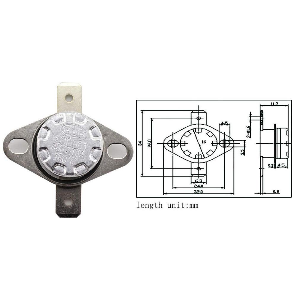 F1 5 Pcs KSD301 Thermal Control Switch 250V 10A Normally Closed NC Thermostat Temperature Switch ...