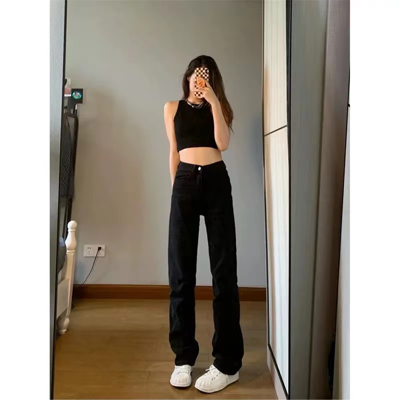 CYGY แฟชั่นกางเกงยีนส์เอวสูง ขากระบอกใหญ่ วินเทจ ผ้ายีนส์แท้ รุ่น ...