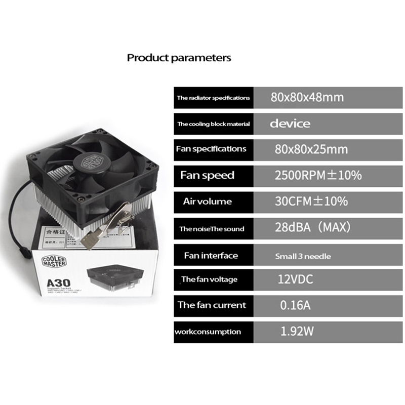 COOLER MASTER A30 Cpu Cooler 80Mm Silent Fan Pc Cooler for Amd Am4 Am3 ...
