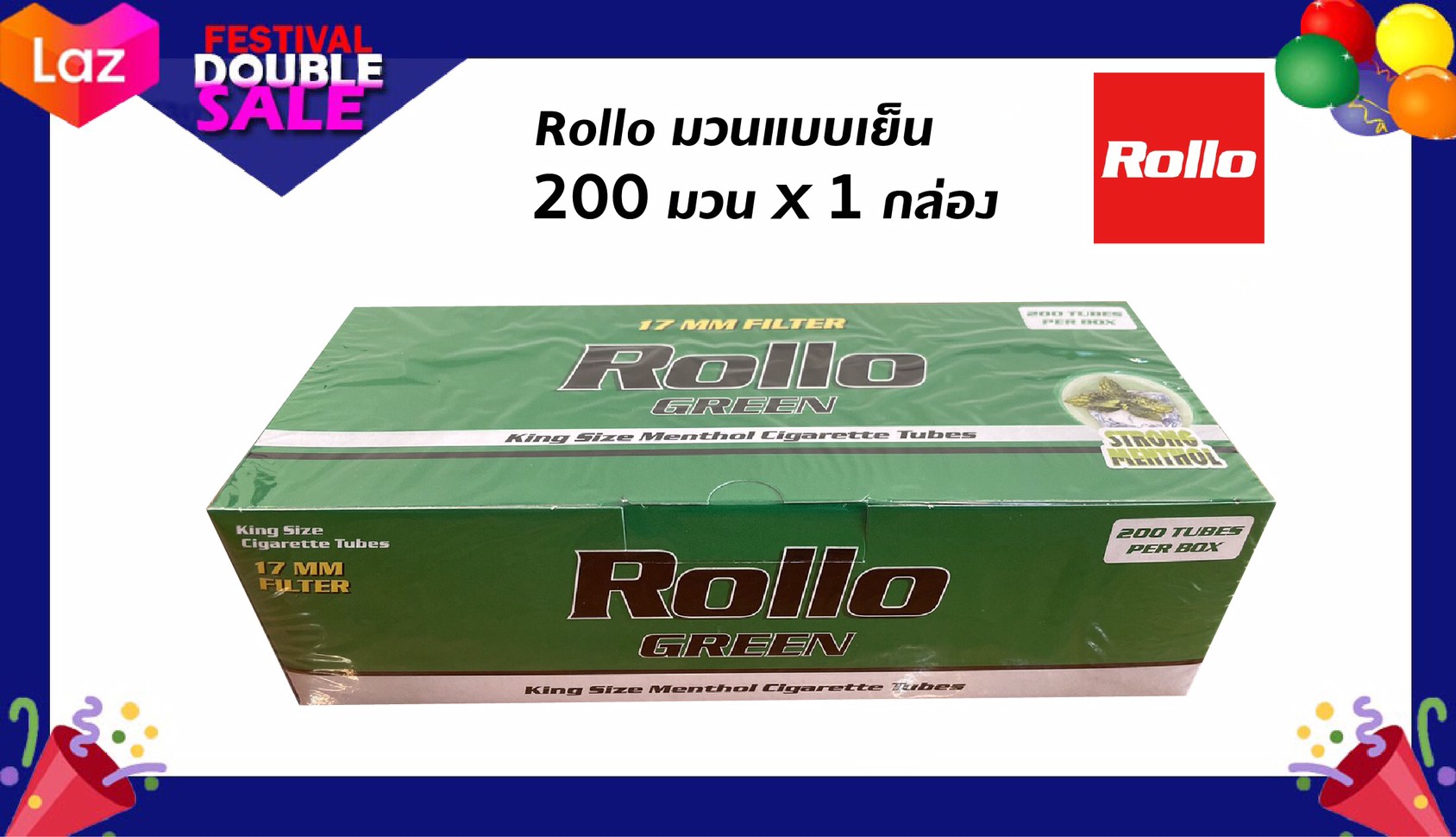ใหม่ หลอดเปล่า โรลโล่ แบบเขียว (เย็น) Rollo Green Menthol ขนาด 200 ชิ้น ...