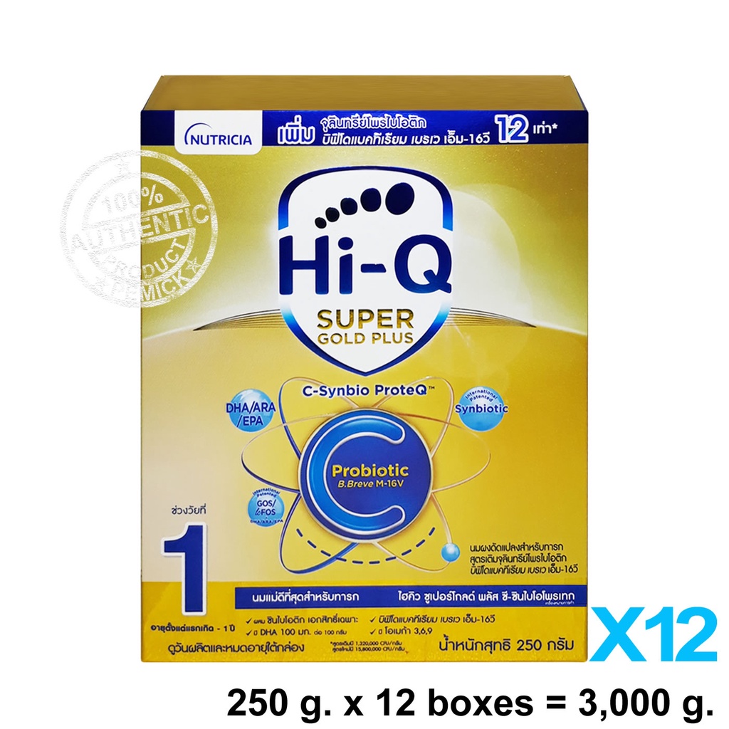 (12 กล่อง) Hi-Q Super Gold Plus C-Synbio ProteQ Nutricia สูตร 1 ขนาด 250 กรัม ไฮคิวซูเปอร์โกลด์ ...