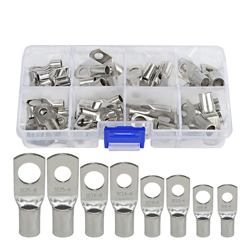 60PCS SC Series Heavy Duty Wire Lugs, Bare Tinned Copper Ring Terminals ...