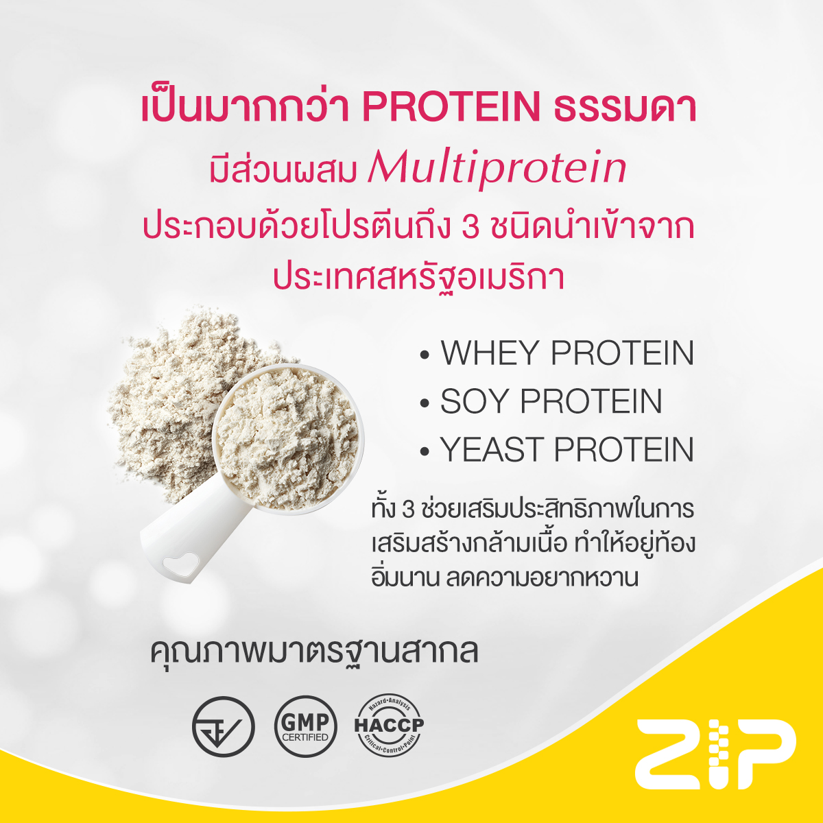 Zip Whey Plus Multi-Vitamin 25,000MG Per Sachet โปรตีน 3 Multiproteins: Whey Protein Concentrate ...