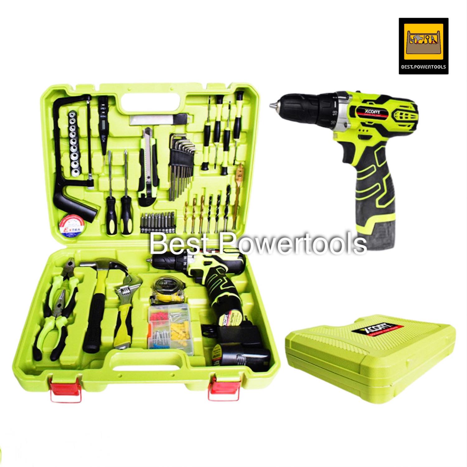 XCORT ชุดสว่านแบตไร้สาย 75V (แรงที่สุด) ปรับสปีดได้ พร้อมอุปกรณ์เครื่องมือช่างชุดใหญ่ - Best ...