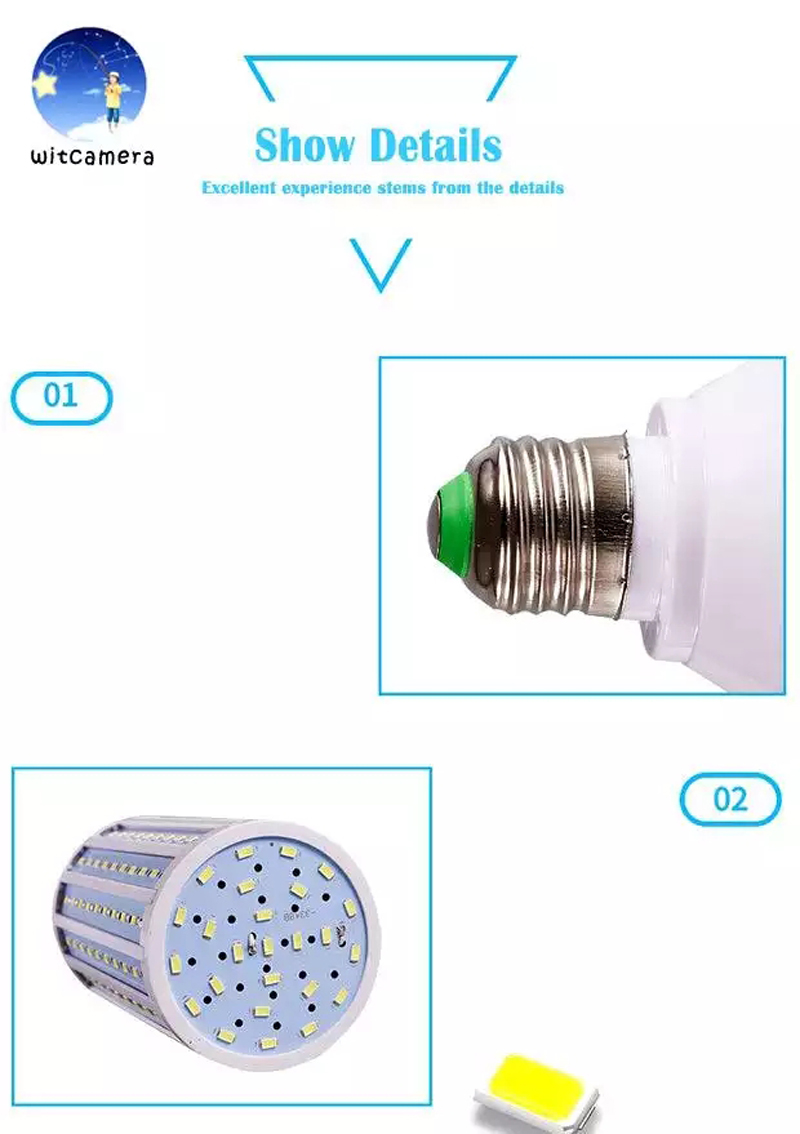 ภาพถ่ายสตูดิโอการถ่ายภาพ LED 120W E27 6000K 305ลูกปัด โคมไฟข้าวโพดอ่อน ...