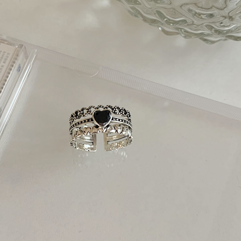 Retro Spades Heart Love Three-Layer 925 Sterling Silver Adjustable ...