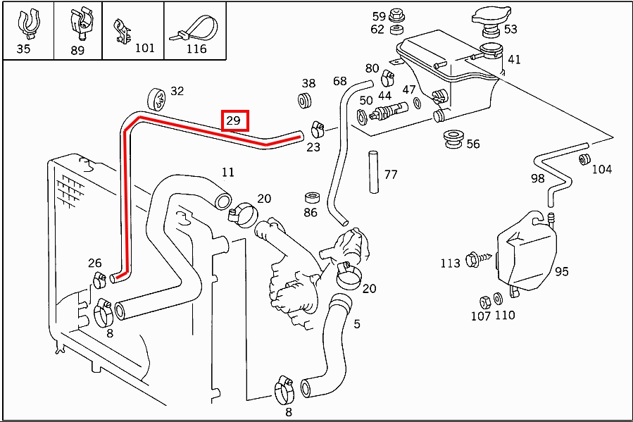 ท่อยางหม้อน้ำ Mercedes-Benz W124 E280 E320 เมอร์เซเดส-เบนซ์ M104 ...