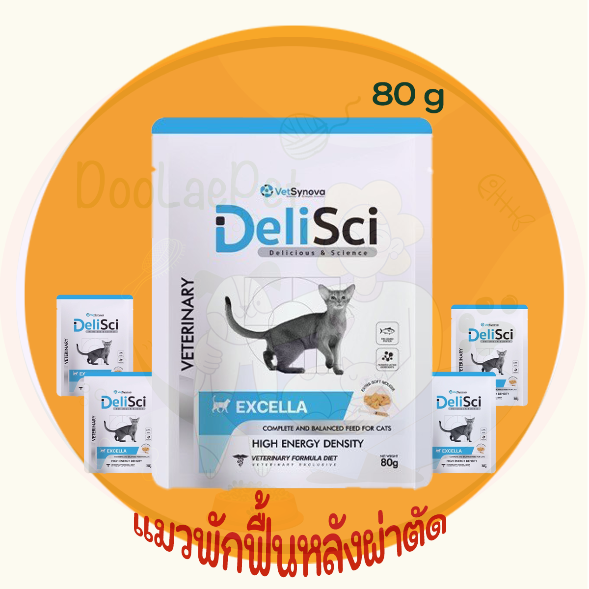DeliSci Excel Cat 80g อาหารแมวฟื้นฟูสัตว์ป่วย และพักฟื้นหลังผ่าตัด ...