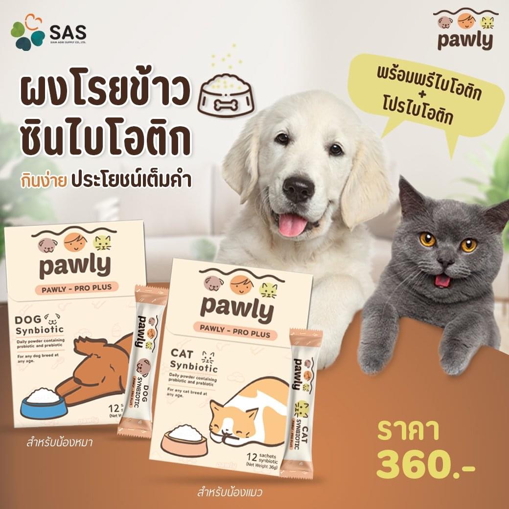 Pawly โปรพลัส ผงพรีไบโอติกและโปรไบโอติก สำหรับแมว สุนัข 1 กล่อง 12 ซอง ...