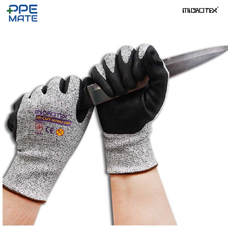 MICROTEX HI-CUT NITRILE GRIP ถุงมือกันบาดเคลือบไนไตร ป้องกันการบาดเฉือน ...
