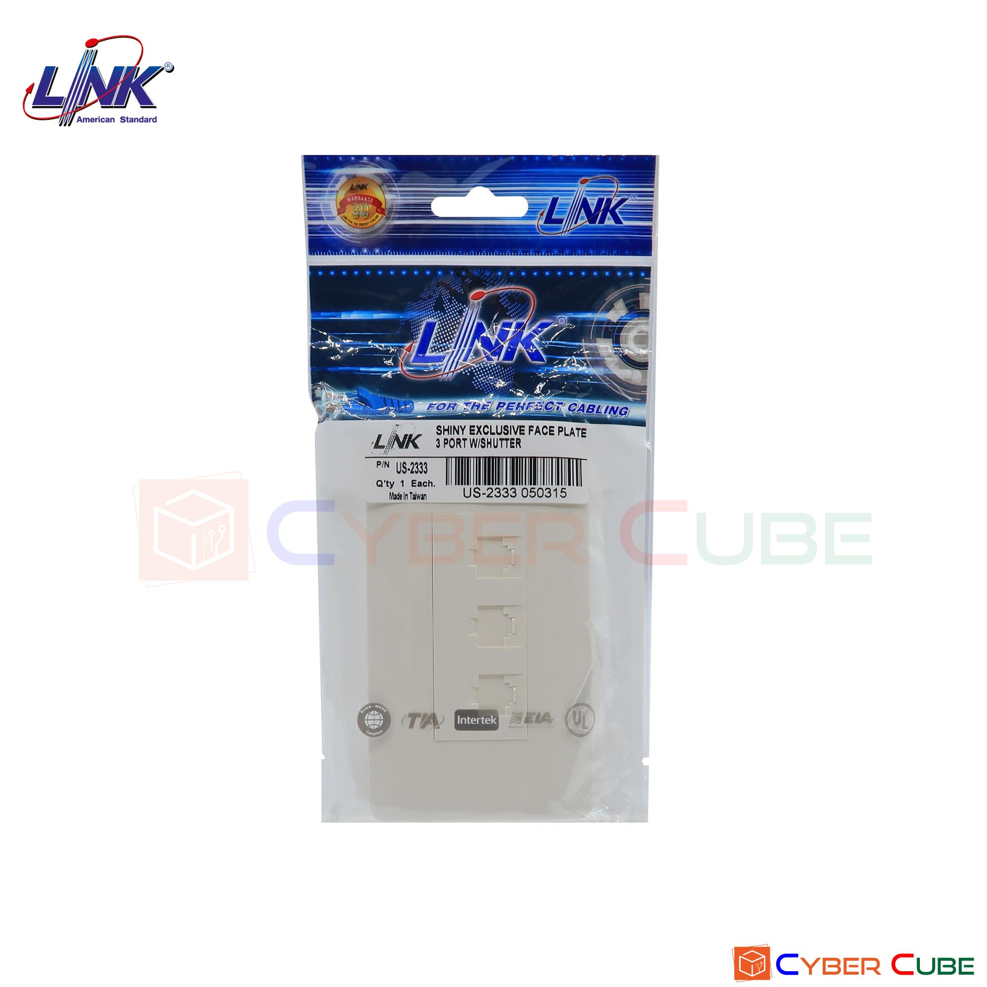 LINK US-2333 SHINY EXCLUSIVE FACE PLATE 3 PORT w/Shutter, WHITE (1 Pcs.) / ฝาครอบสวยหรู 3 ช่อง ...
