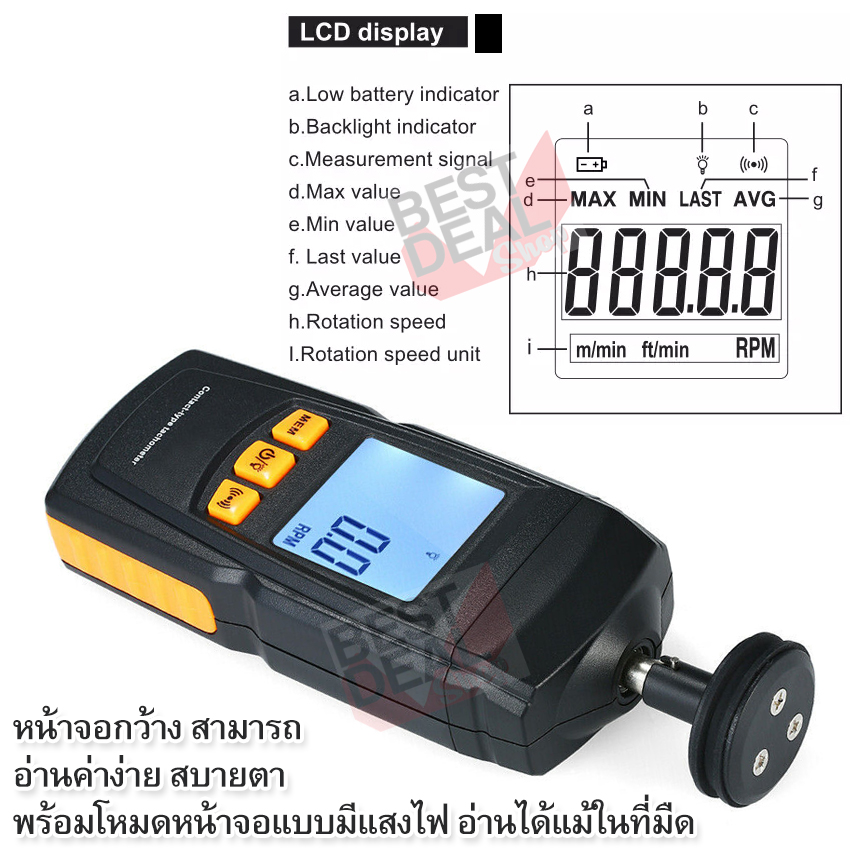 Digital Contact Tachometer RPM Meter Speed Tach Meter 0.5~19999RPM ...