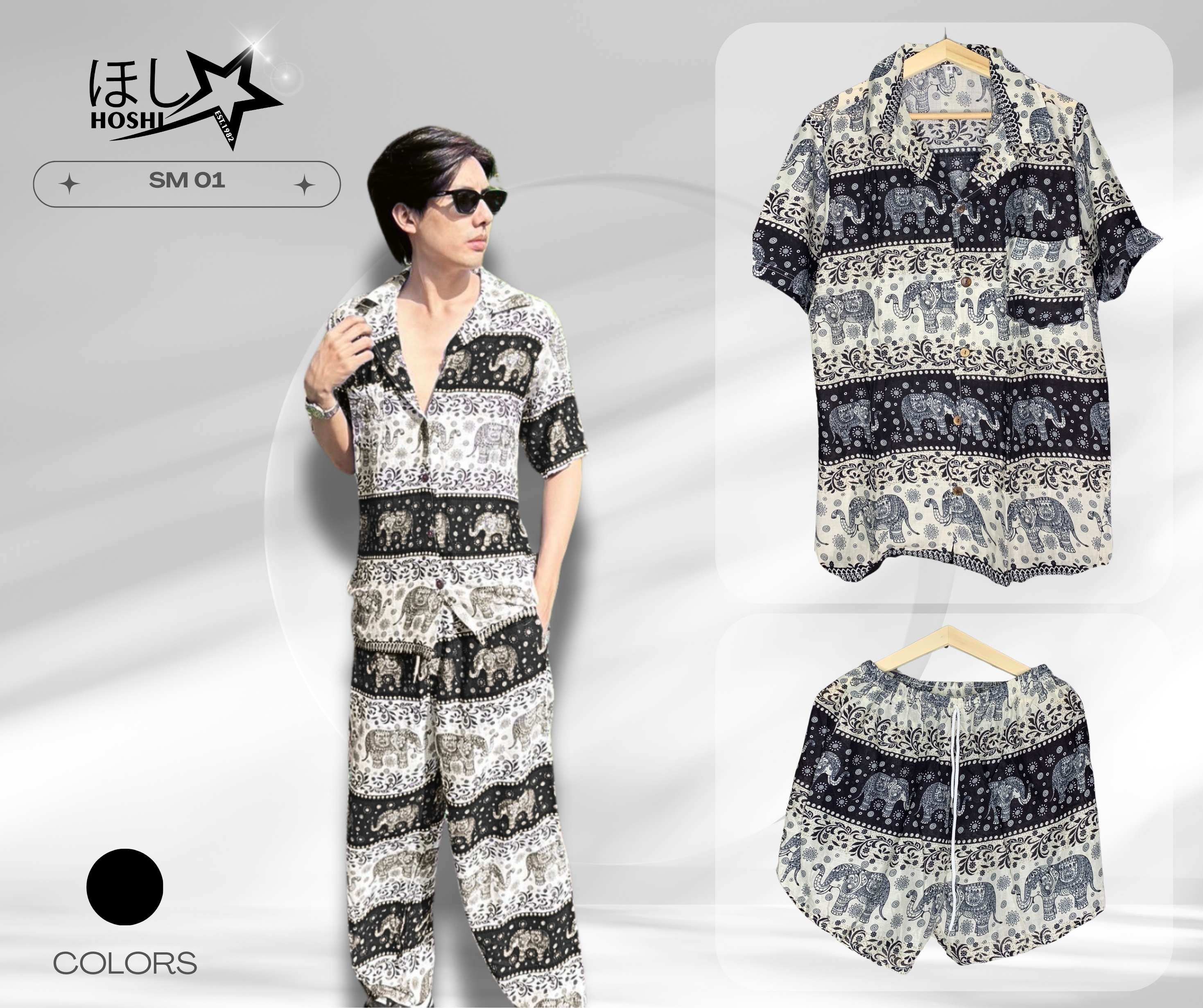 T-shirt เสื้อช้าง กางเกงช้างขายาว ผู้ชาย มี11สี (เซ็ตเสื้อกางเกงขายาว) เสื้อเชิ้ตแขนสั้น รหัส ...