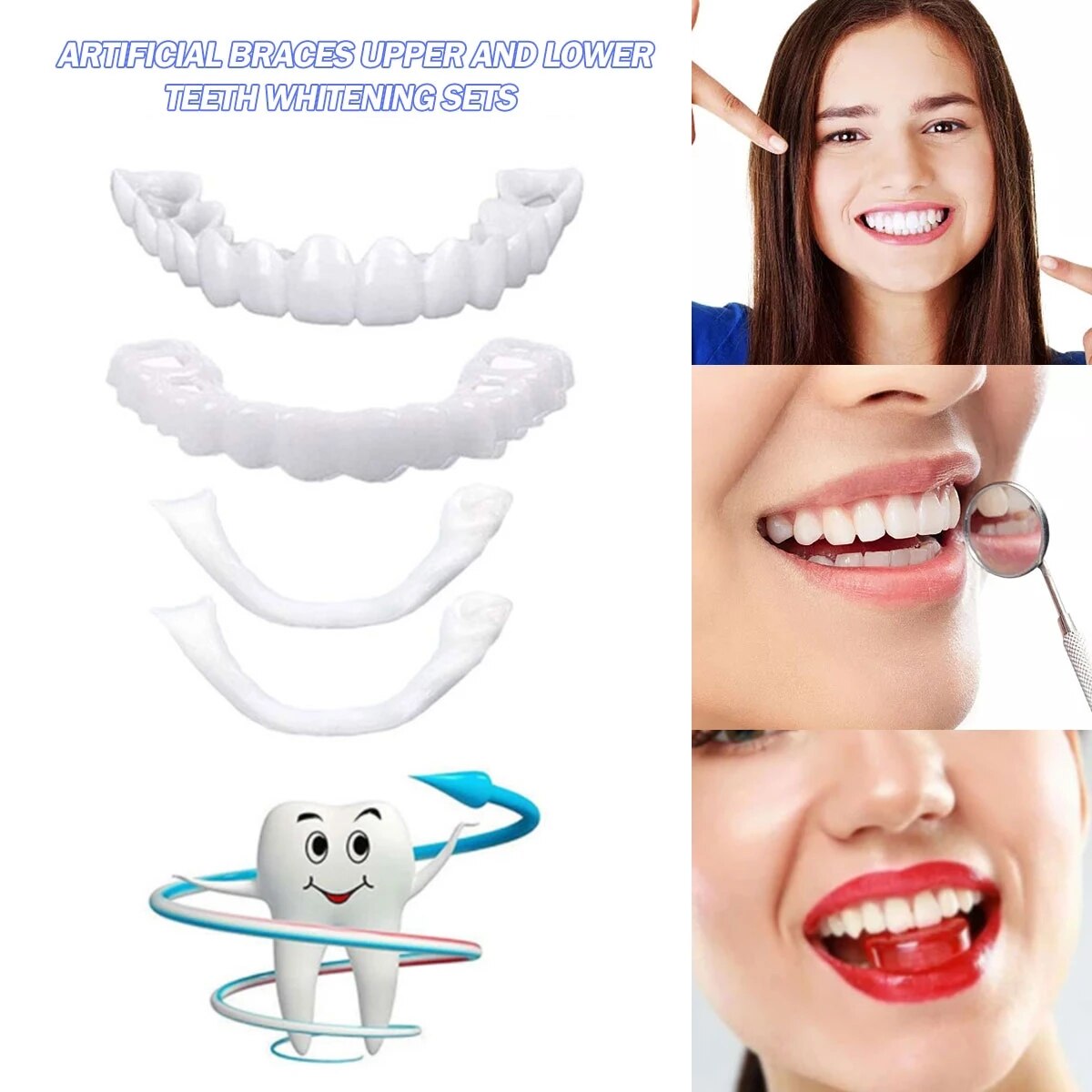 2Pair Upper and Lower Fake Tooth Kit Veneers Teeth Temporary False ...