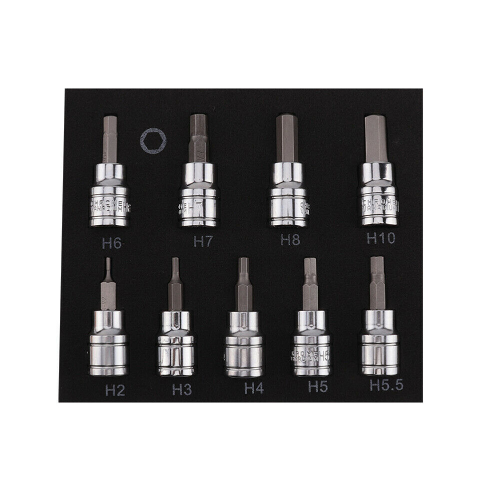 9pc Set Hex Allen Key Bit Socket Set 3/8 Drive 2mm To 10mm Workshop ...