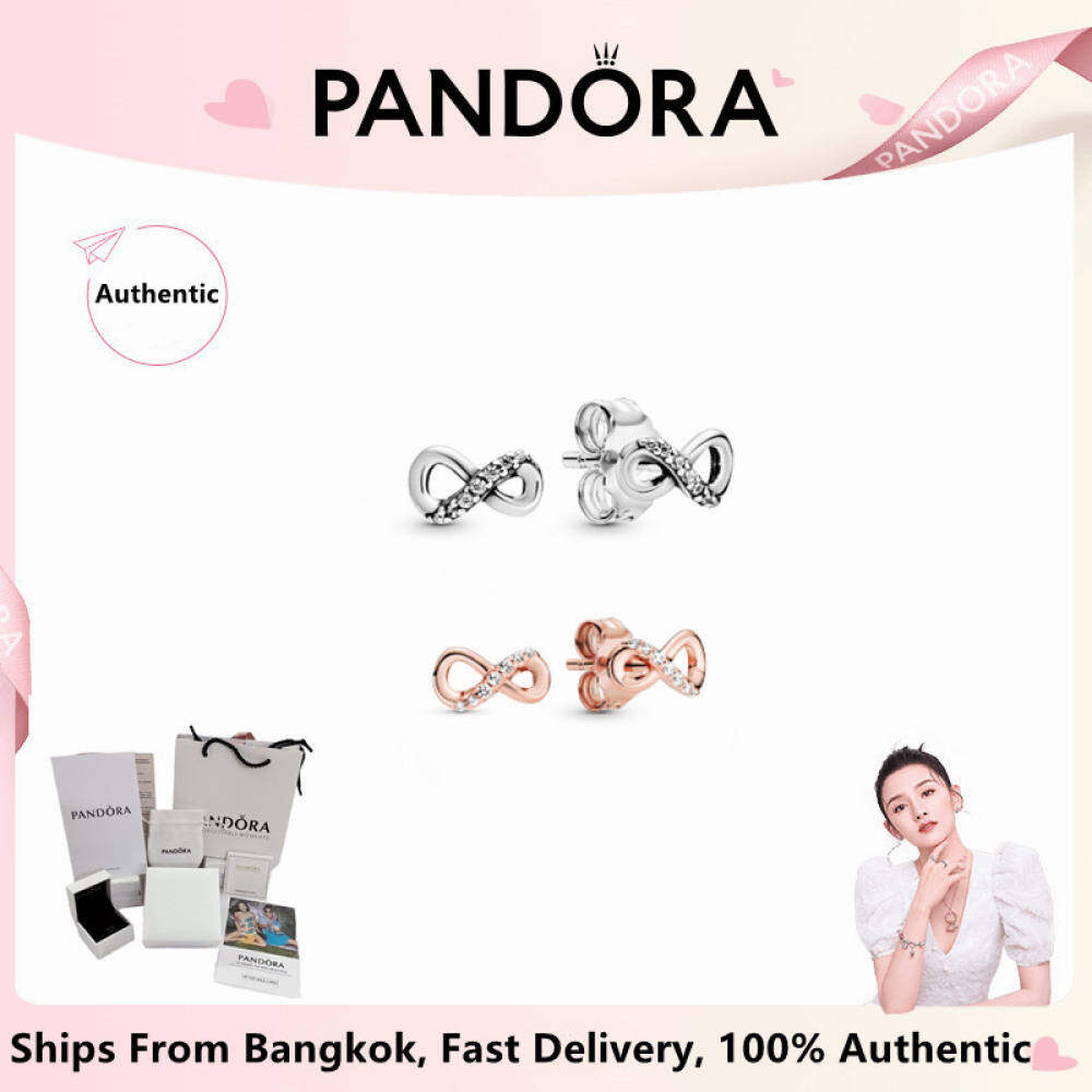 ของแท้ 100Pandora earring Infinity Pandora SliverRose stud earrings ...