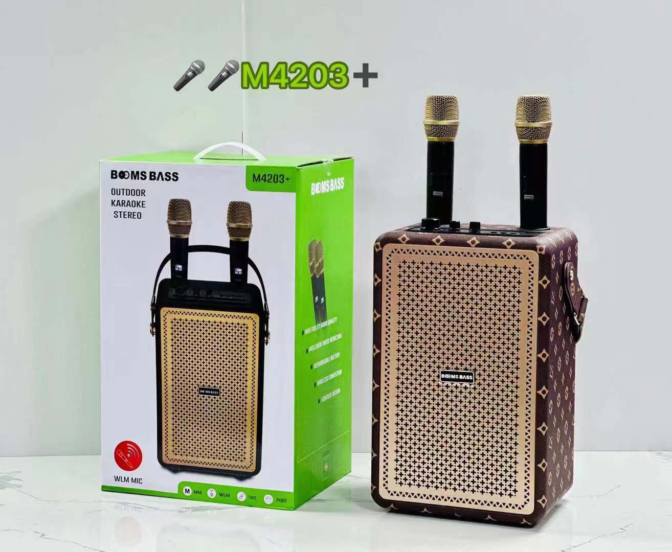 ลำโพงบลูทูธ BOOMSBASS M4203 แถมฟรีไมค์ไร้สาย2ตัว ลำโพงดีไซน์เรียบหรู มี ...