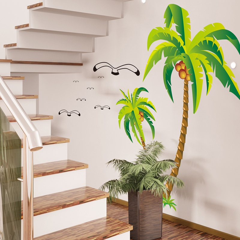 Coconut Palm Tree Sticker Tropical Beach Wall Decal Living Room ...