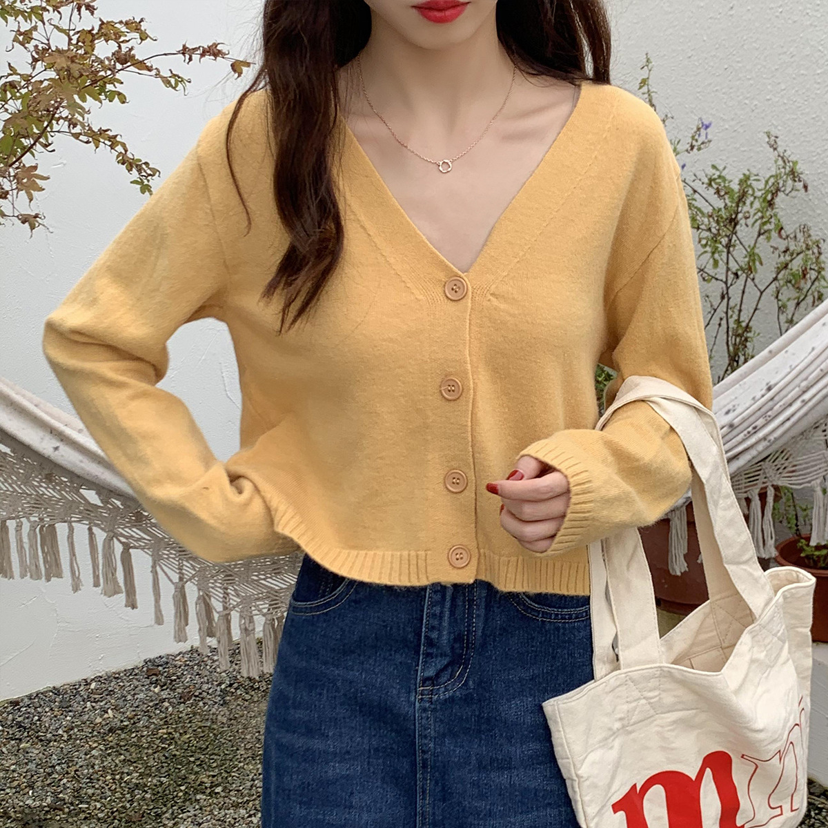 เสื้อคลุมคาร์ดิแกนถัก แขนยาว คอวี สีพื้น แฟชั่นสตรี TRA030 - Buytendo ...