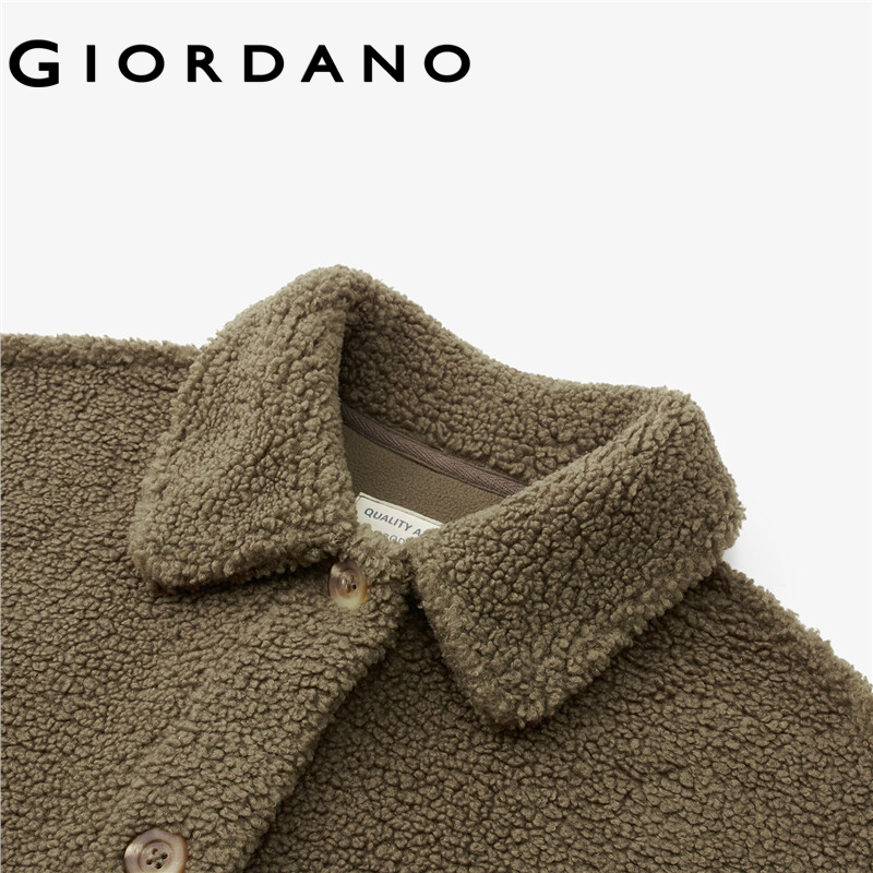 GIORDANO Women Coats Teddy Fleece Turn-Down Collar Casual Coats Drop ...