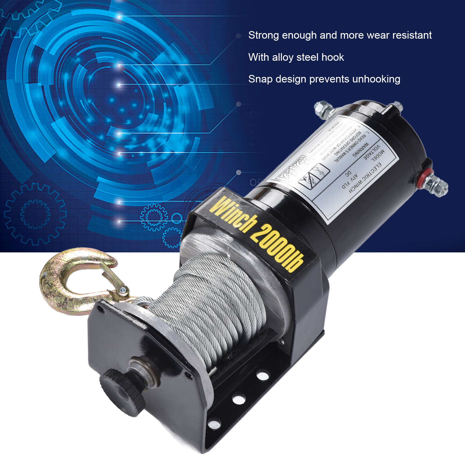 12V 2000LBS เครื่องกว้านไฟฟ้า รอกสลิงไฟฟ้า เครน กว้าน คอนโทรลเลอร์ ชุด พร้อมตะขอโลหะผสม - A ...