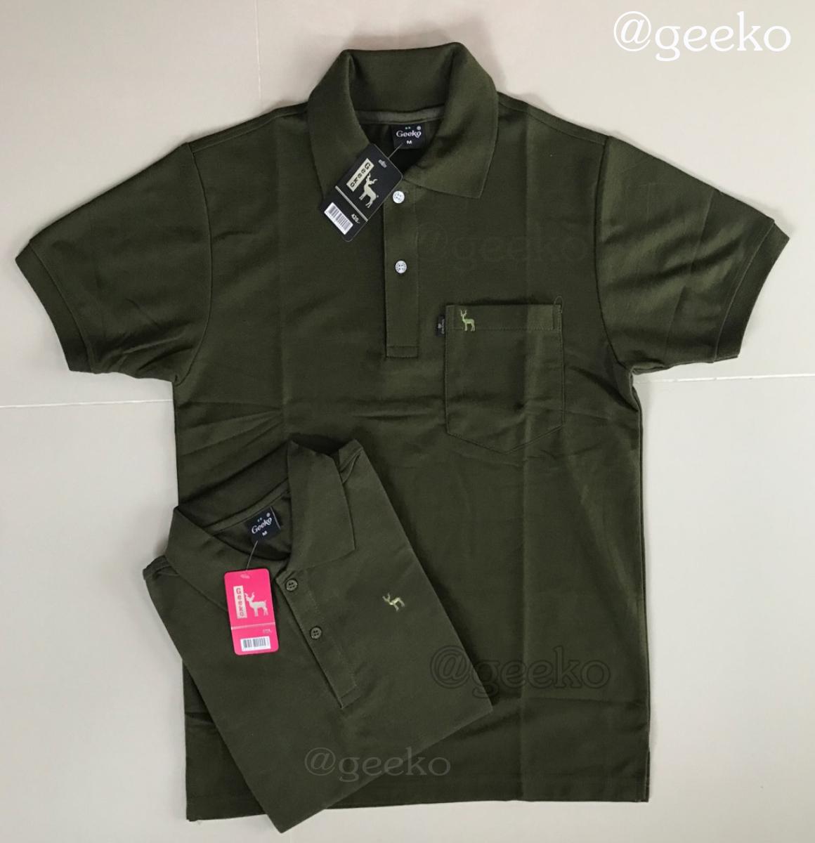 เสื้อโปโลชาย สีเขียวขี้ม้า สีพื้นแบบชาย เป็นทรงตรงมาตรฐาน มีกระเป๋าที่หน้าอก Men Polo Shirts ...