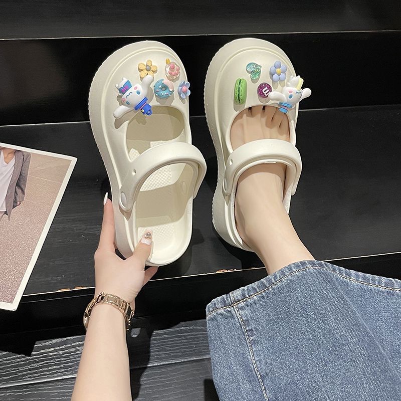 vivi.an รองเท้าเสริมส้น รองเท้าแตะติดตุ๊กตา มีสายรัดส้น พื้นยาง วัสดุ ...