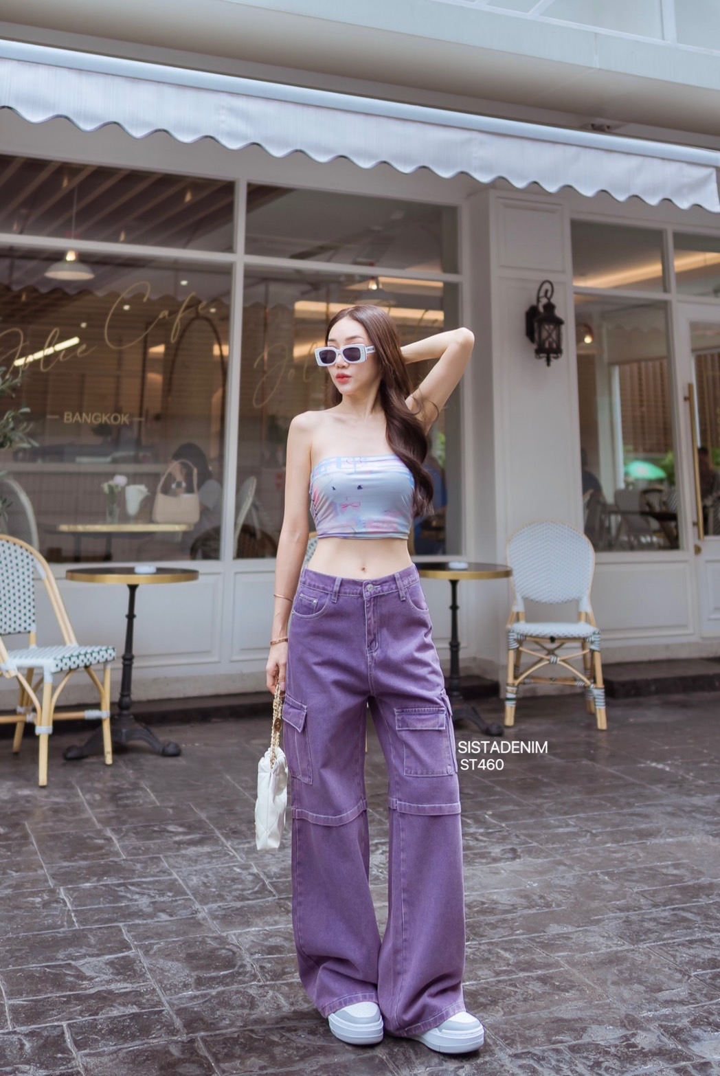 ST460 SistaDenim กางเกงสไตล์คาร์โก้สีม่วงผู้หญิง - Sista Denim - ThaiPick