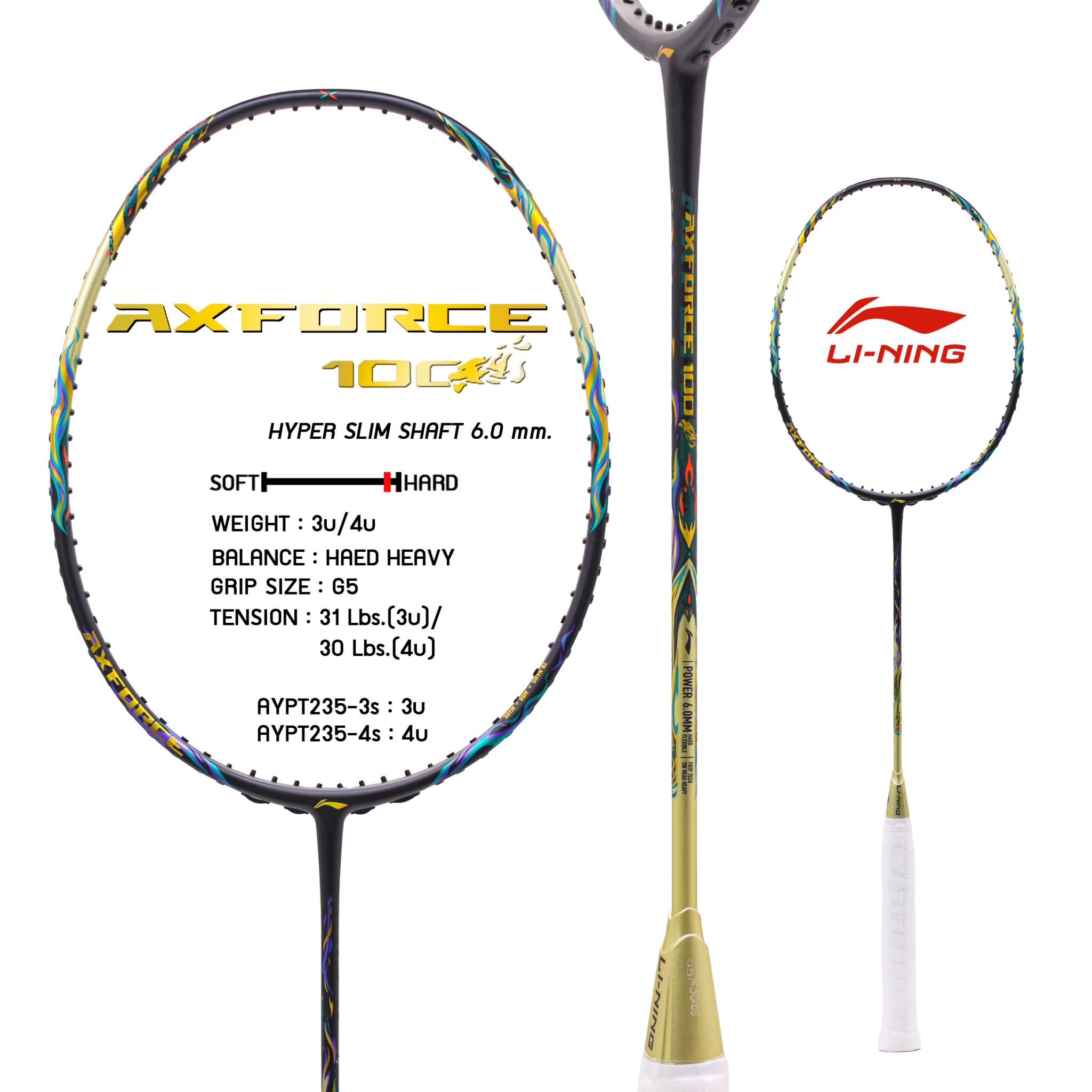 LI-NING ไม้แบดมินตัน รุ่น AXFORCE 100 (3U/4U) แถมซอง+พันด้าม+เอ็น พร้อม ...