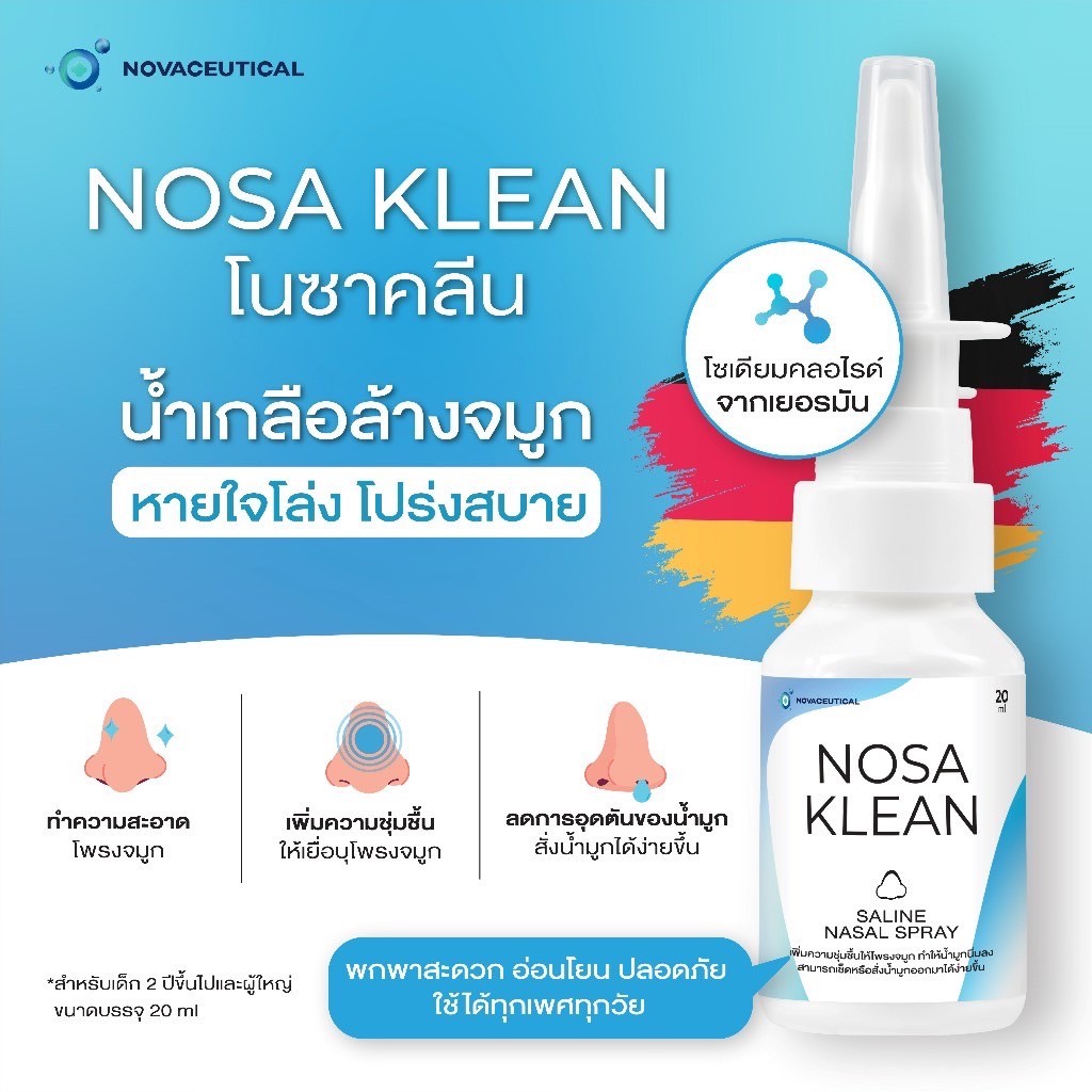 NOSA KLEAN โนซาคลีน น้ำเกลือล้างจมูก Saline nasal spray ปริมาณ 20ml ...
