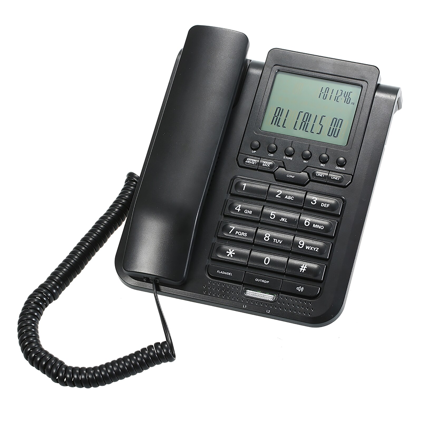 2-Line Digital Corded Telephone w/LCD Display Support 3-Way Conference ...