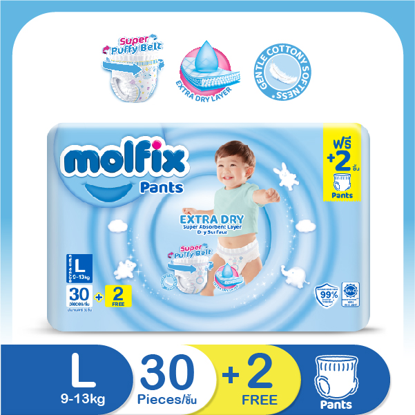 4 ห่อ Molfix ExtraDry Pants ผ้าอ้อมเด็ก โมลฟิกซ์ เอ็กซ์ตร้า ดราย แพ้นส์ ...