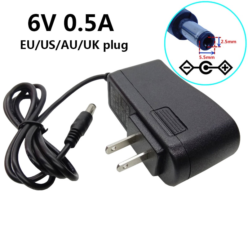 6V 500mA Power Wall Adapter AC 100-240V to DC 6V 0.5A Converter 5.5*2 ...