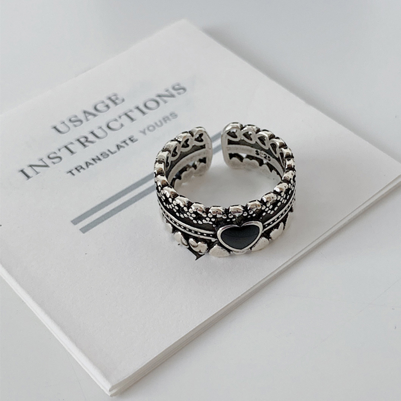 Retro Spades Heart Love Three-Layer 925 Sterling Silver Adjustable ...