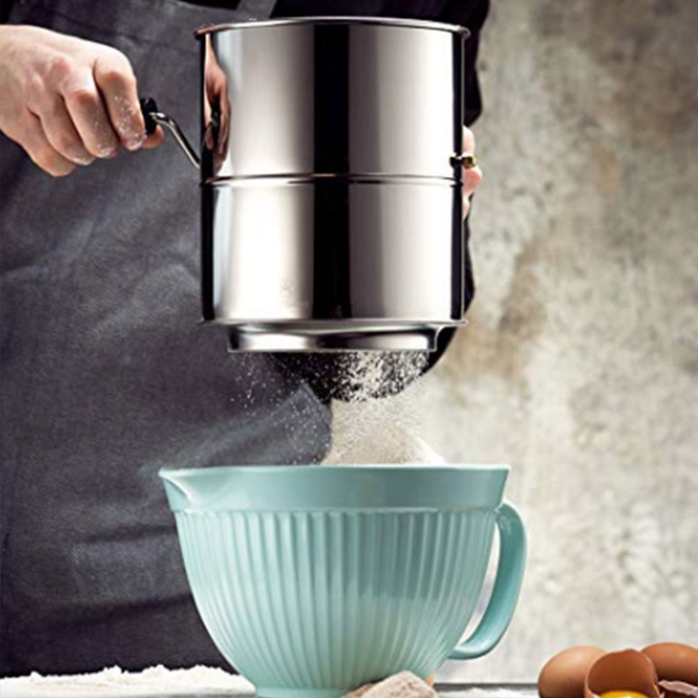 Flour Sifter Fine Mesh Screen Strainer Hand Crank Corrosion Resistant 8 ...