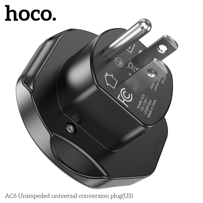 ส่งเร็ว1วัน HOCO AC6 10A 2500W Universal Conversion Adapter Socket EU Plug 100V-250V - Black หัว ...