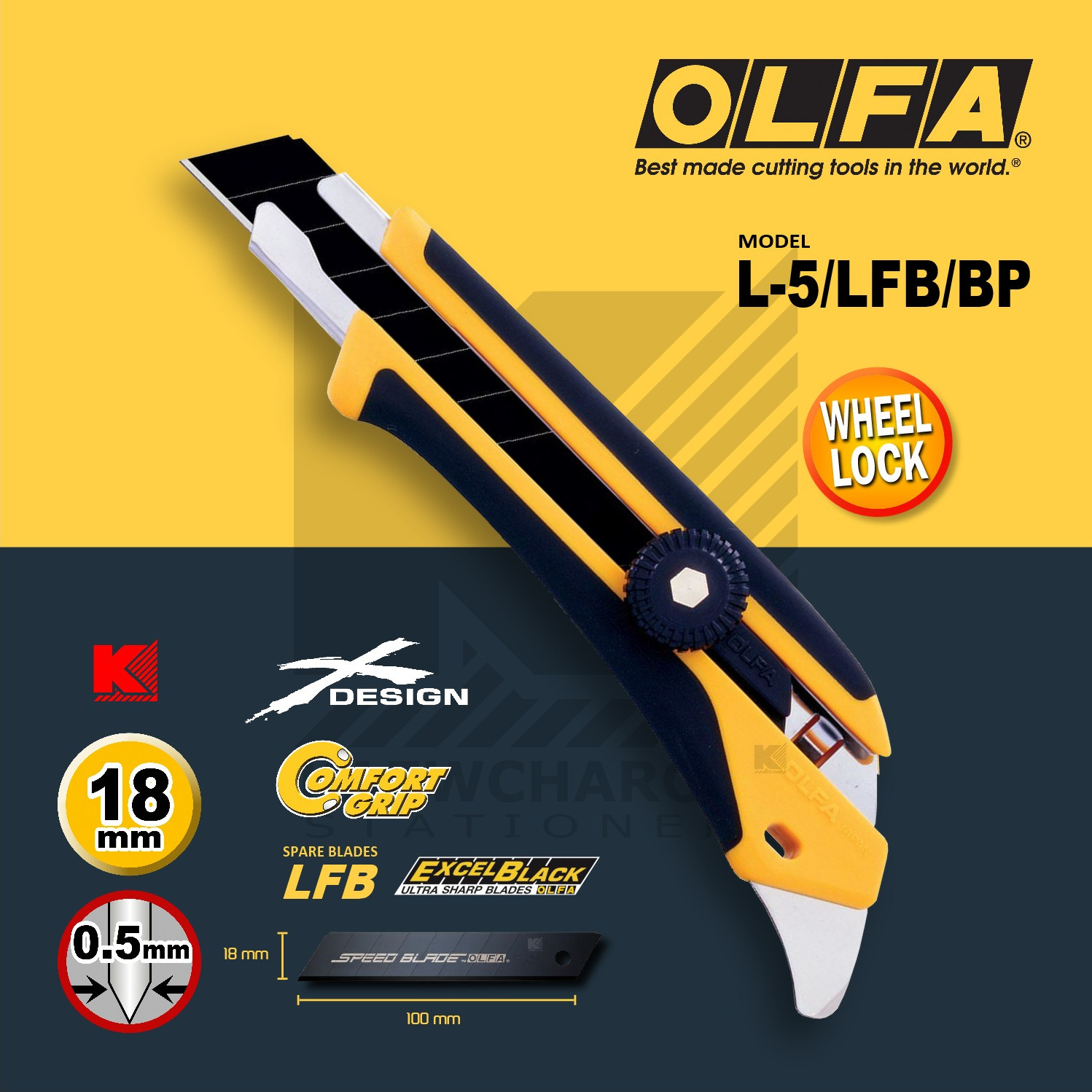 คัตเตอร์ OLFA สำหรับงานหนัก L-5LFBBP แพ็คแถมใบตัดลื่นพิเศษ - Kaewcharoen - ThaiPick
