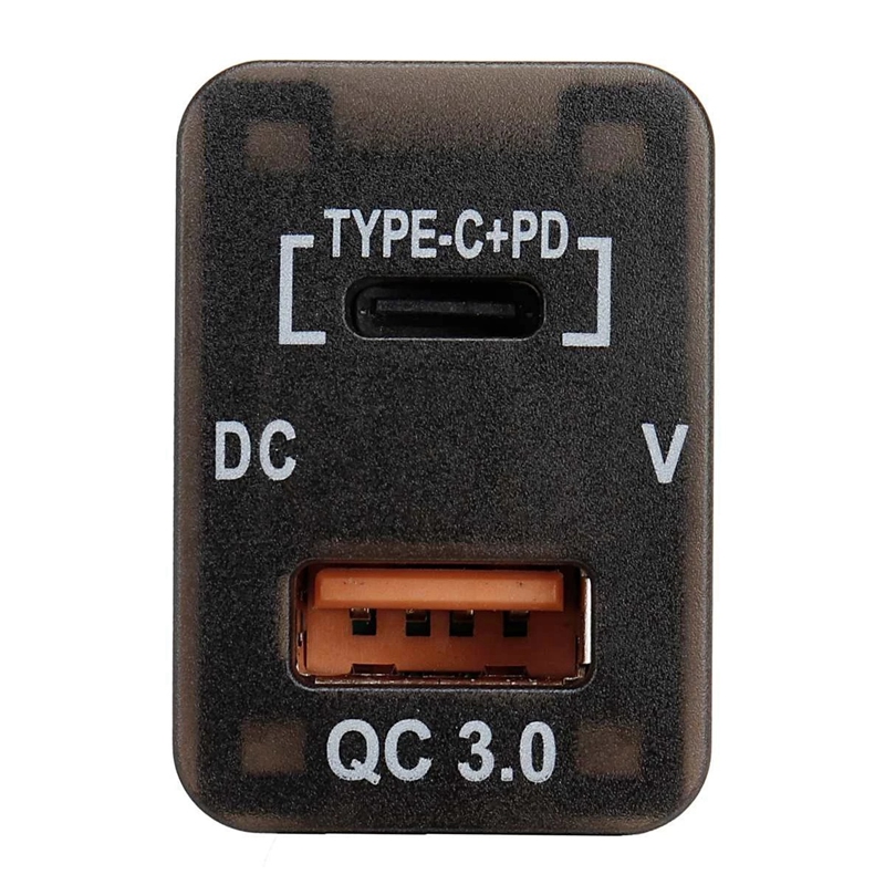Car Type-C+PD QC3.0 Charger Dual USB Adapter Dashboard Socket Voltmeter ...
