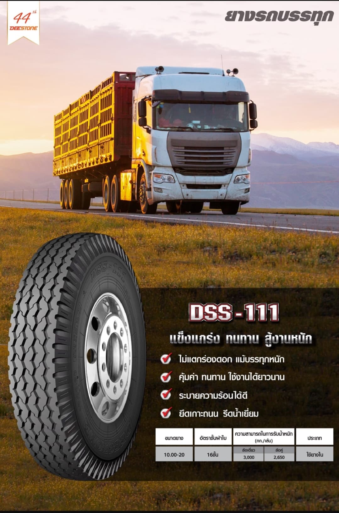 10.00-20 Deestone ดอกสร้อย รุ่น DS111 (ใหม่2022)ยางรถบรรทุกของคนไทยคู่ ...