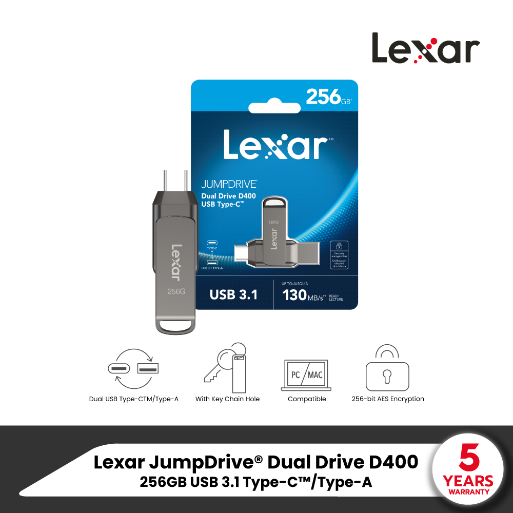 Lexar JumpDrive® Dual Drive D400 USB 3.1 Type-C™/Type-A (แฟลชไดรฟ์แบบ 2 ...
