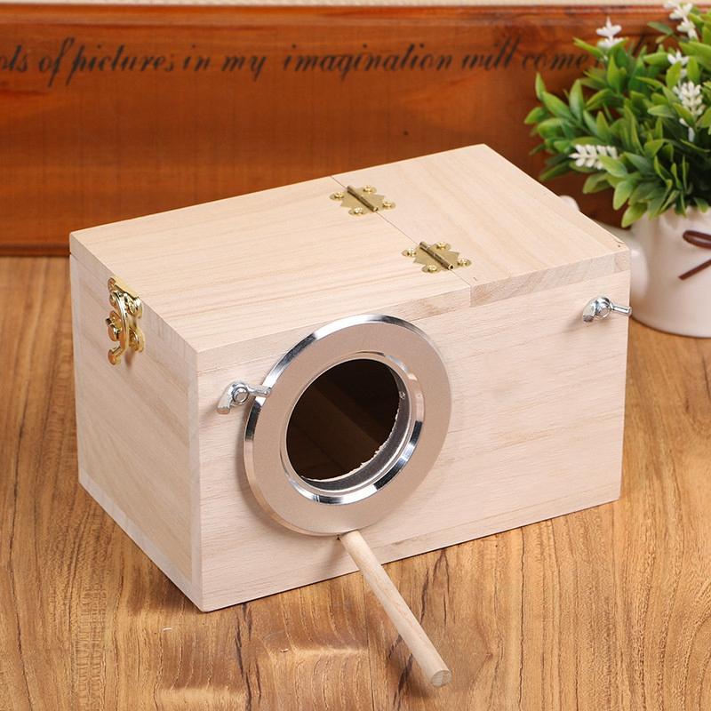 Bird Parrot Holder Wooden Bird Nesting Organizer Clear View Window Bird ...