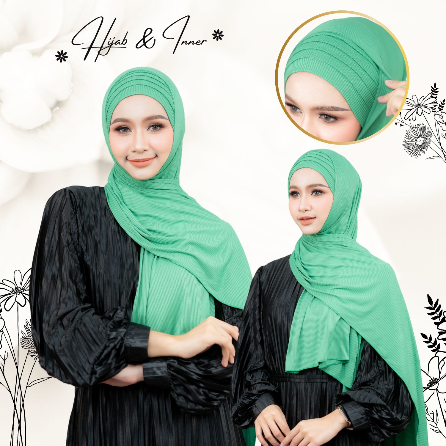 ผ้าพันฮิญาบสวมสำเร็จ พร้อมอินเนอร์ ดีเทลตีเกร็ด เนื้อผ้าร่องสวมใส่ง่ายใส่สบายHM44 - รุสมีนี ...