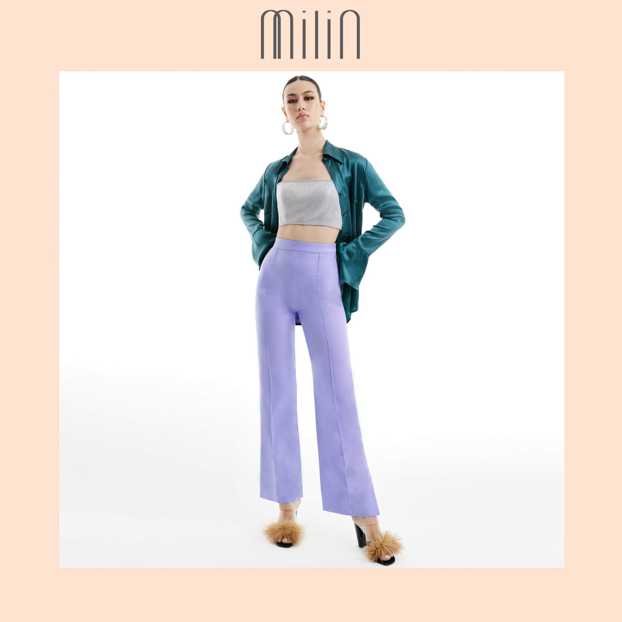 [MILIN] Boots cut trim Split Hem pants กางเกงขายาวบานผ่าปลาย / Brine pants - Milin - ThaiPick