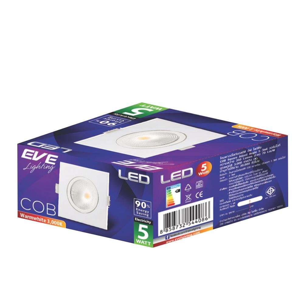 ดาวน์ไลท์ LED EVE COB SQUARE ADJUST ANGLE 539922 5 วัตต์ WARMWHITE สีขาว - Dhara Macaron - ThaiPick