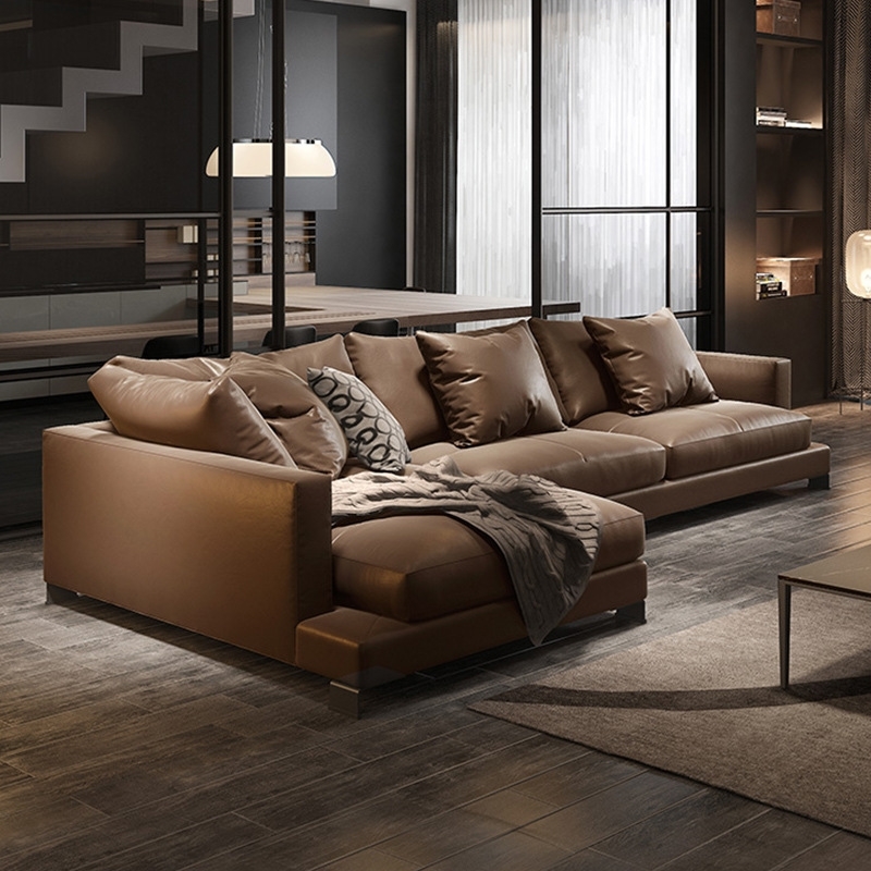 OMEGA HOME โซฟา Italian Design Genuine Leather Sofa, หนังแท้, Large ...