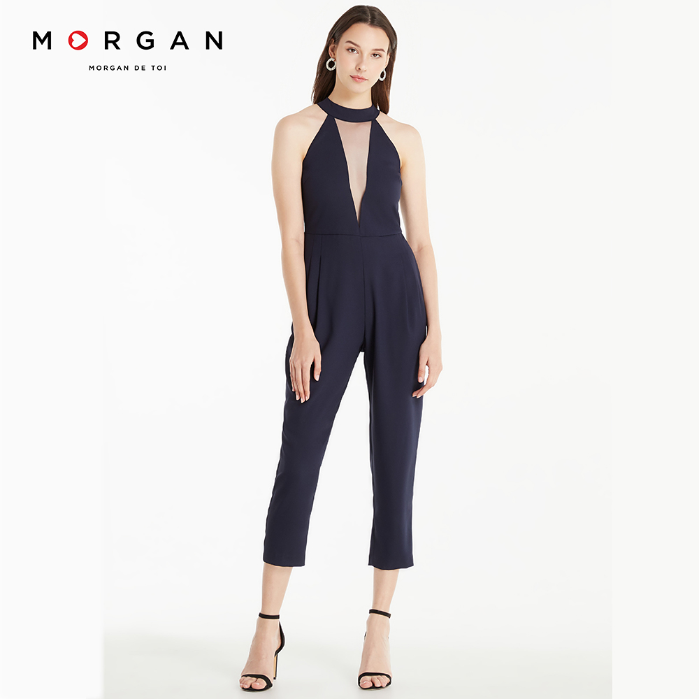 Morgan Boutique จั้มสูท เปิดไหล่กว้าง เพิ่มดีไซน์ด้วยผ้าตาข่ายทรงคอวี ...