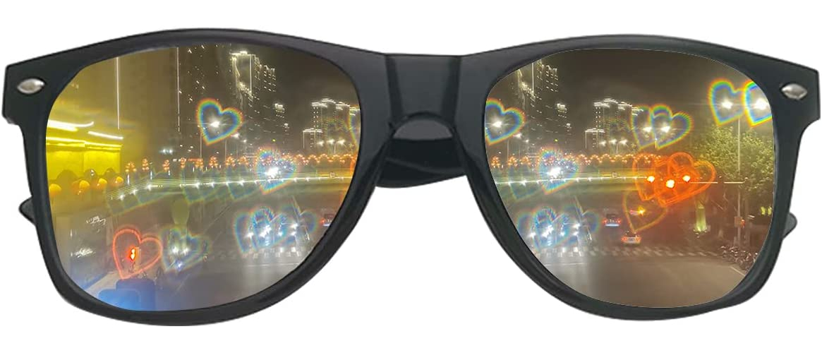 Kepoita Heart Effect Diffraction Glasses, Festival Party Light Changing EDM Refraction Rave ...