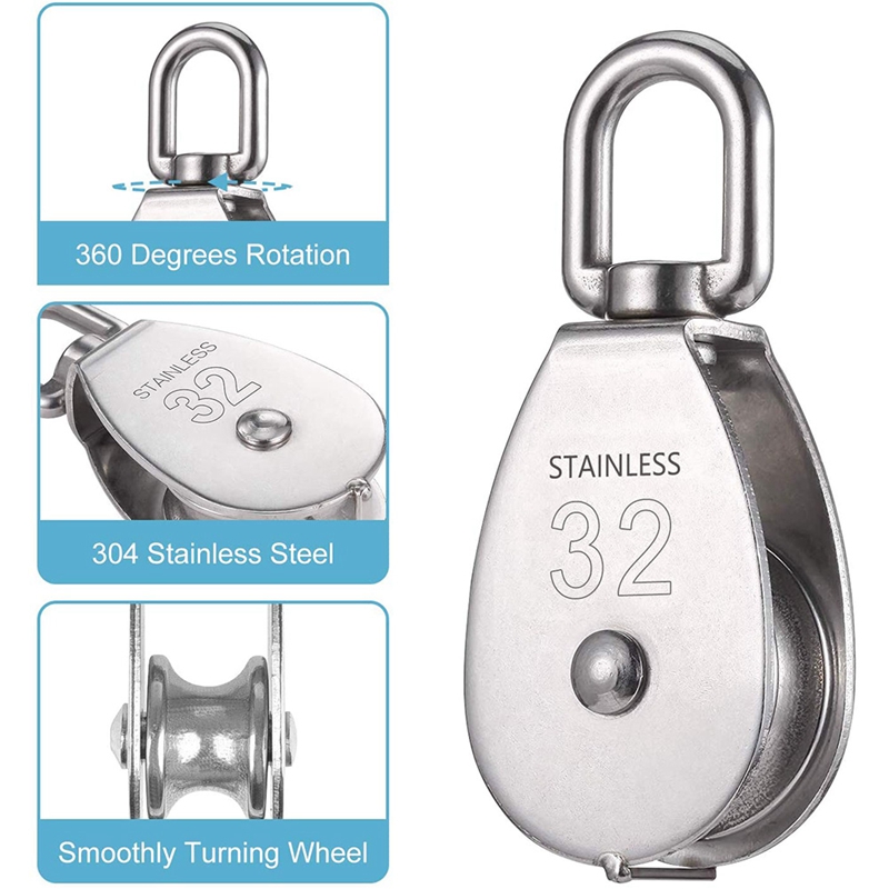 2 Pieces 32 MM Pulley, Single Pulley Set in Stainless Steel 304, Shells ...