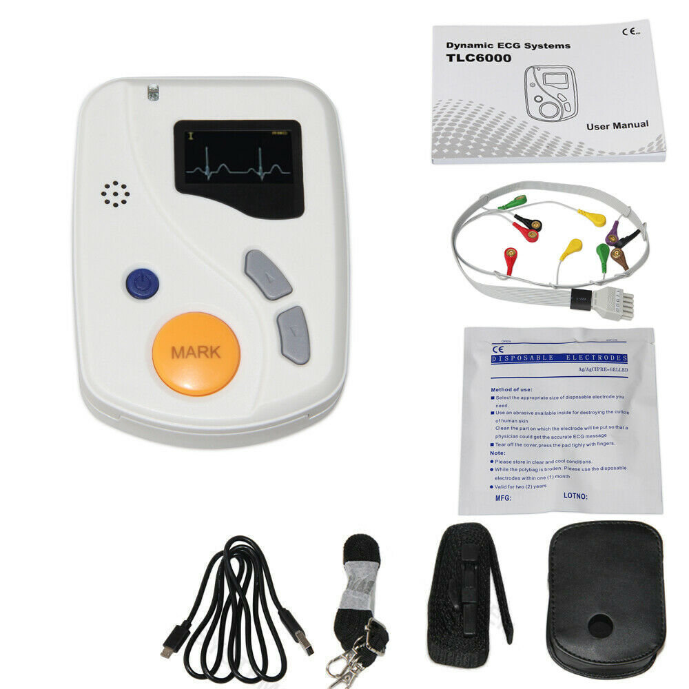 Contec TLC6000 48 ชั่วโมง Dynamich คลื่นไฟฟ้าหัวใจ Holter มือถือ EKG Monitor 12 ช่อง ECG ระบบ ...